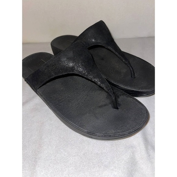 Fitflop | Shoes | Fitflop Womens 7 Black Shimmy Toe Post Leather Slide ...